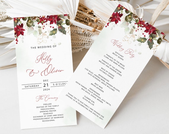 HOLLY Winter Wedding Program Template Christmas Program Card - Etsy