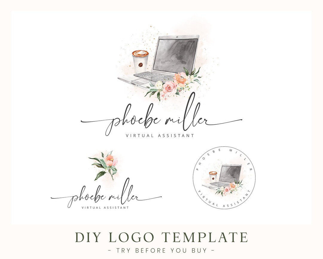 Virtual Assistant Logo Design, Editable Logo Set, Copywriter Logo ...