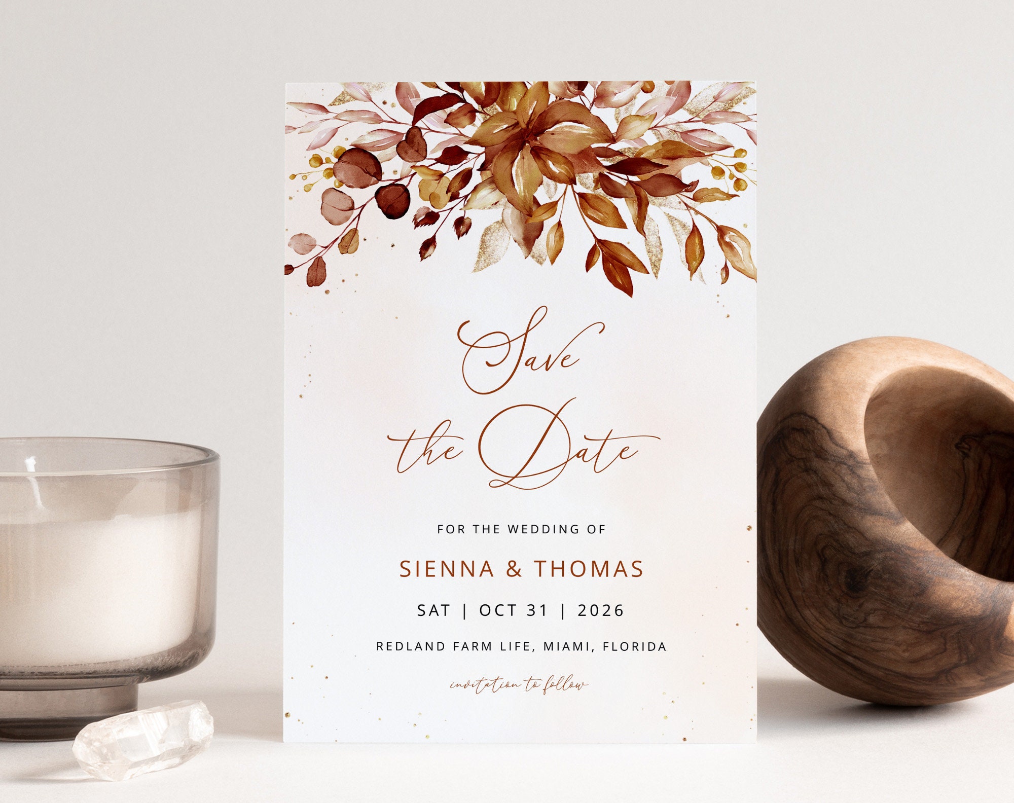 SIENNA Autumn Save the Date Template, Fall Wedding Invite, Save the ...