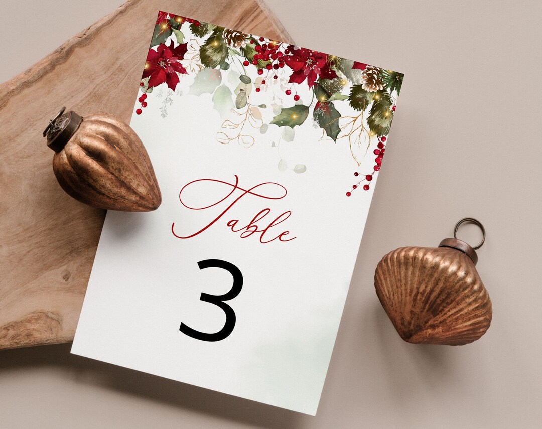HOLLY Winter Table Numbers Template, Table Number, Wedding Seating ...