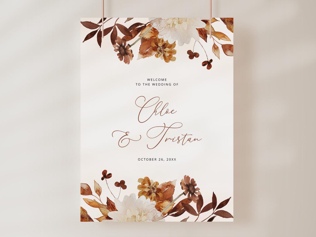Autumn Welcome Sign Template, Fall Wedding Welcome Sign, Editable Sign ...