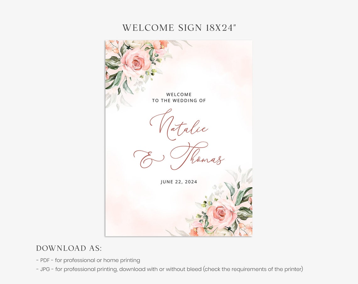 NATALIE Welcome Sign Template, Wedding Welcome Sign, Editable Sign ...