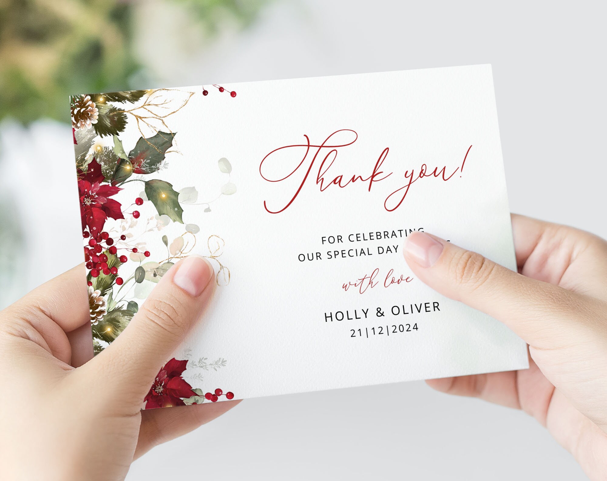 HOLLY Winter Thank You Card Template, Christmas Wedding Thank You Card ...