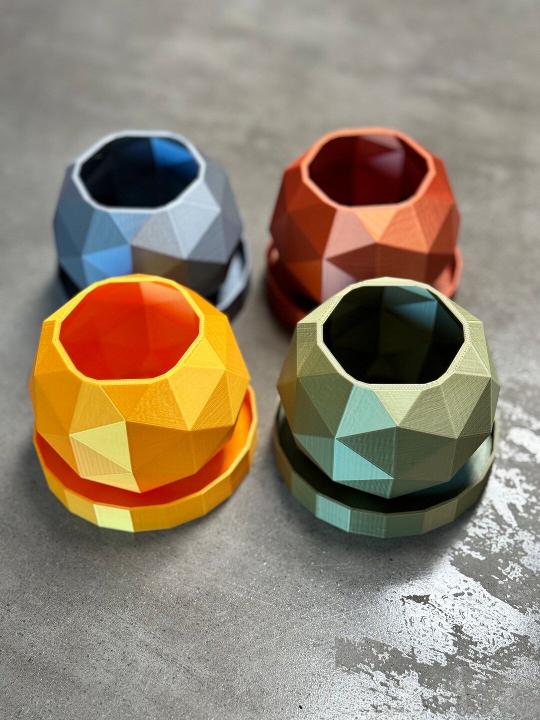 Group of 3D Printed Pots in Silk 'metallics' (copper, Gold, Silver ...