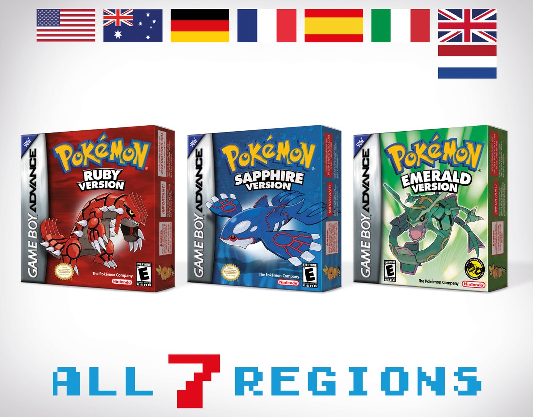 Pokemon Ruby Sapphire Emerald for Game Boy Nintendo - 7 Regions - HQ ...