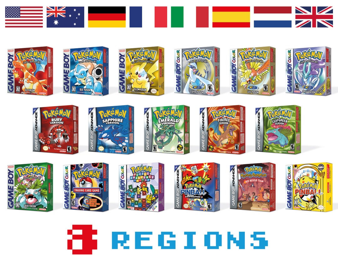 Pokemon All Versions 17 Boxes for Game Boy Nintendo - 8 Regions - HQ ...