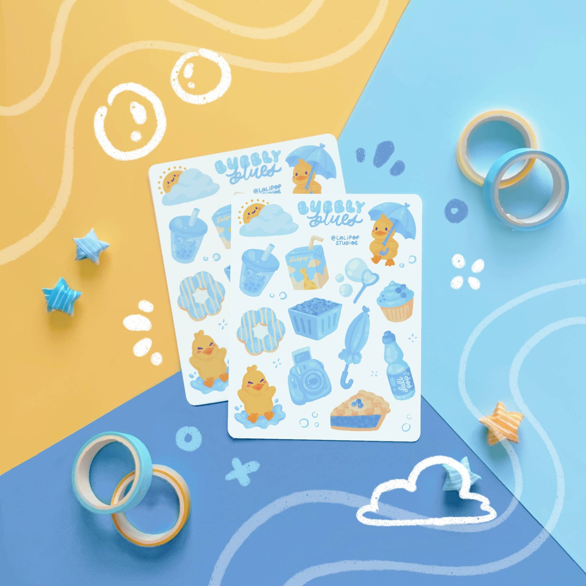 Bubbly Blues Sticker Sheet Cute Blue Stickers Bullet - Etsy