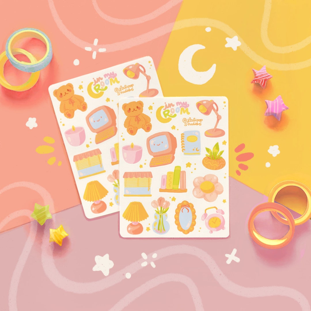 In My Room Sticker Sheet | Aesthetic Room Decor Stickers, Soft Pastel ...