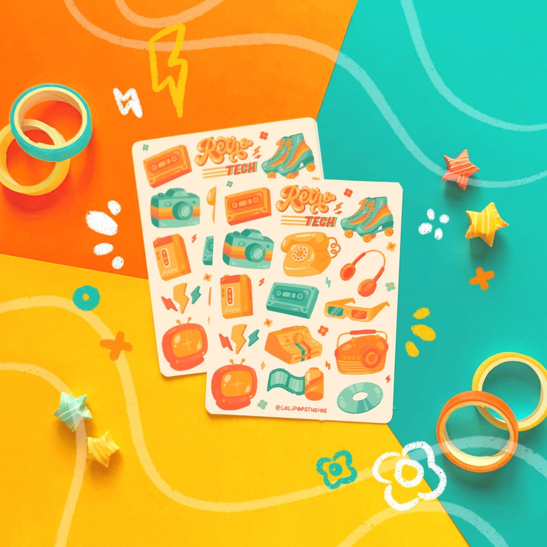 Retro Tech Sticker Sheet Aesthetic Retro Stickers Bullet - Etsy