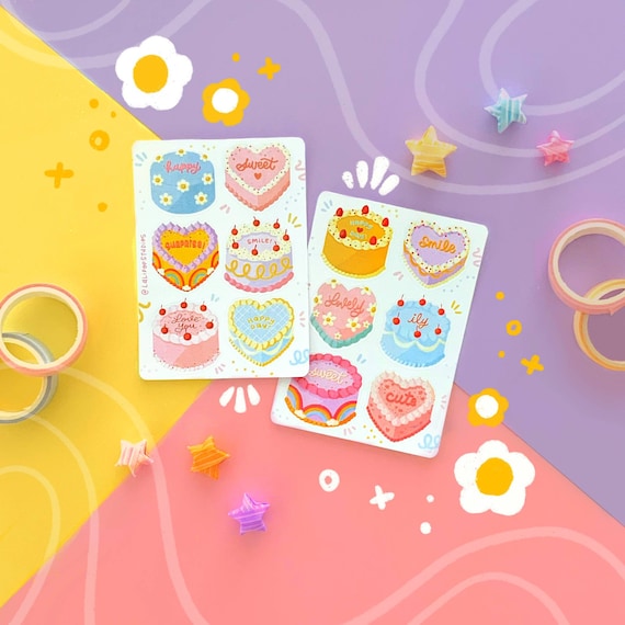 Colorful Cakes Sticker Sheet Cute Aesthetic Stickers Bullet - Etsy