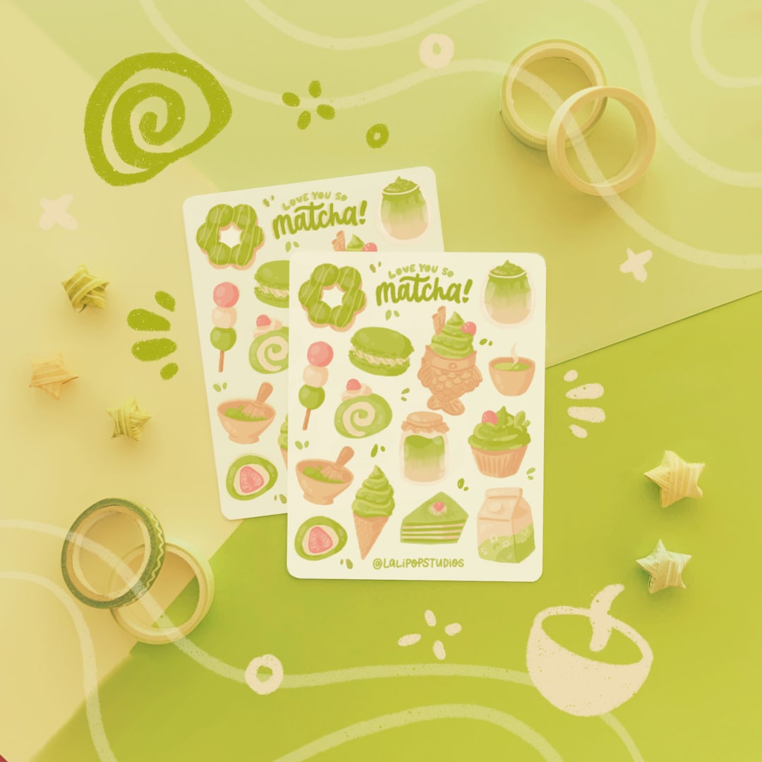 Matcha Sticker Sheet | Aesthetic Matcha Stickers, Bullet Journal ...