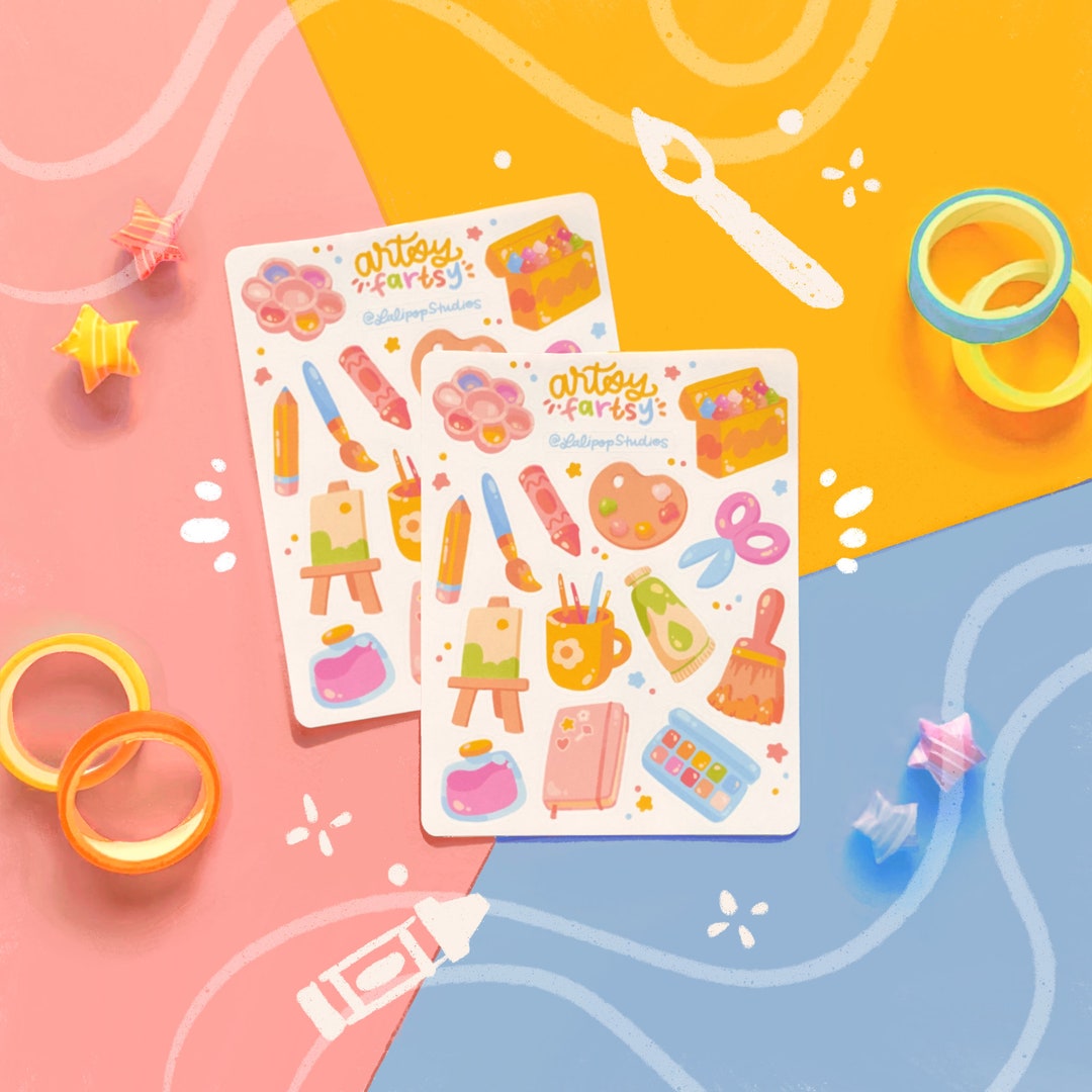 Artsy Fartsy Sticker Sheet | Cute Art Supplies Stickers, Artist ...