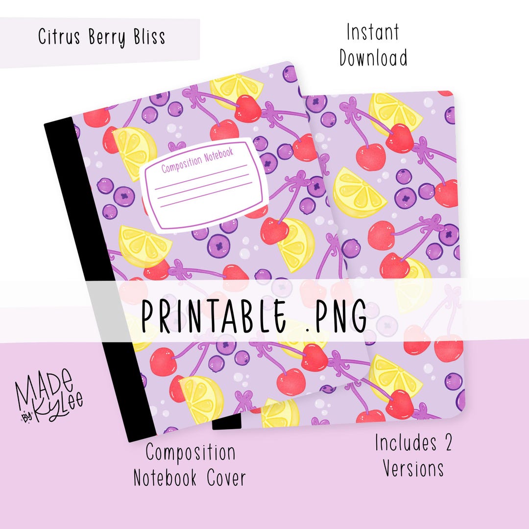 Printable Composition Notebook Cover PNG Citrus Berry Bliss Personal ...