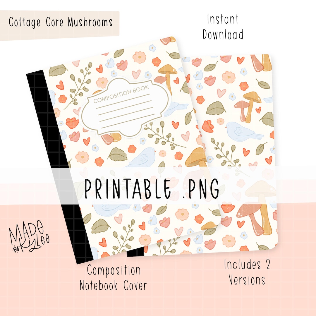 Printable Composition Notebook Cover PNG Cottage Core Mushrooms ...