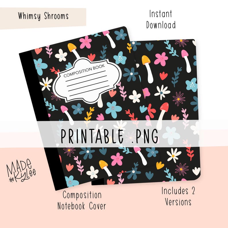 Printable Composition Notebook Cover PNG Whimsy Shrooms Personal ...
