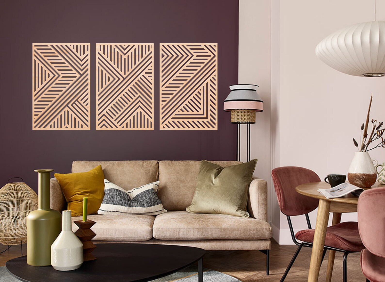 Geometric Wood Wall Art Large, Geometric Panel, Geometric Lines Panel ...