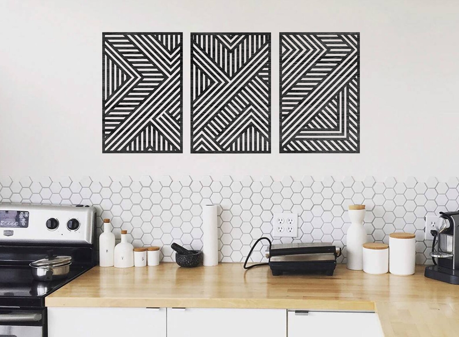 Geometric Wood Wall Art Large, Geometric Panel, Geometric Lines Panel ...