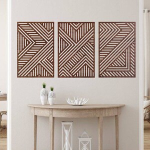 Geometric Wood Wall Art Large, Geometric Panel, Geometric Lines Panel ...