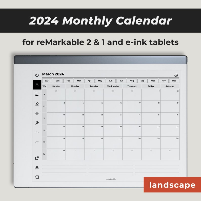 Remarkable 2024 Monthly Calendar Template 2024 Monthly - Etsy