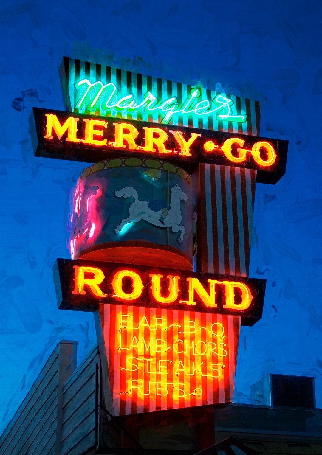 Margie's Merry-go Round Neon Restaurant Sign at Night, Lone Pine, CA ...