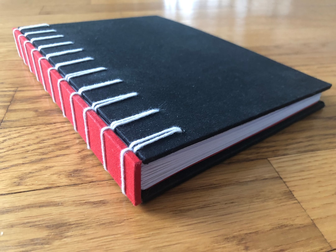 A5 Notebook in Black and Red Fabric With Belgian Binding - Etsy