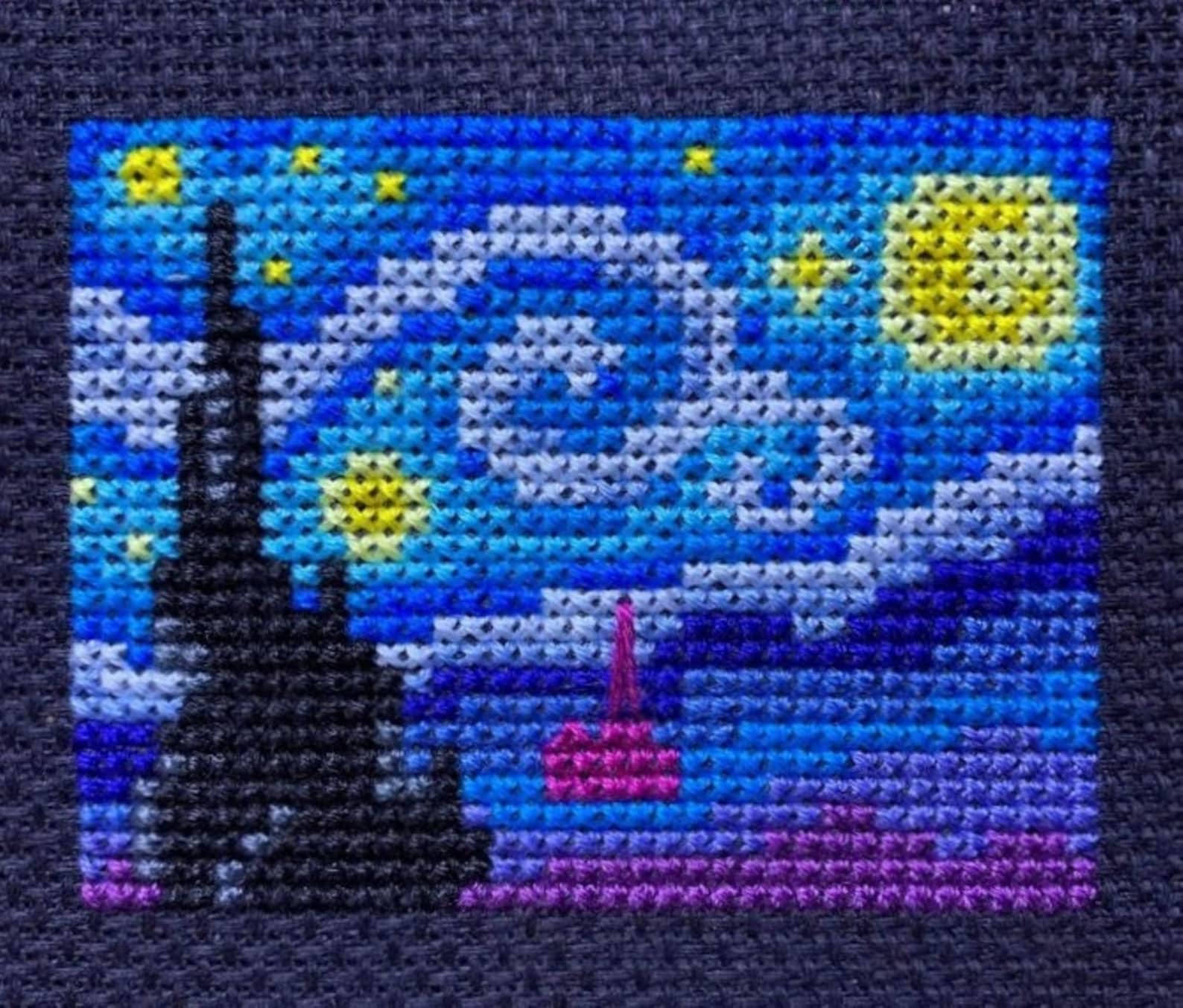 Mini 3" Starry Night Cross Stitch Pattern, Mini Art Pattern, Vincent ...