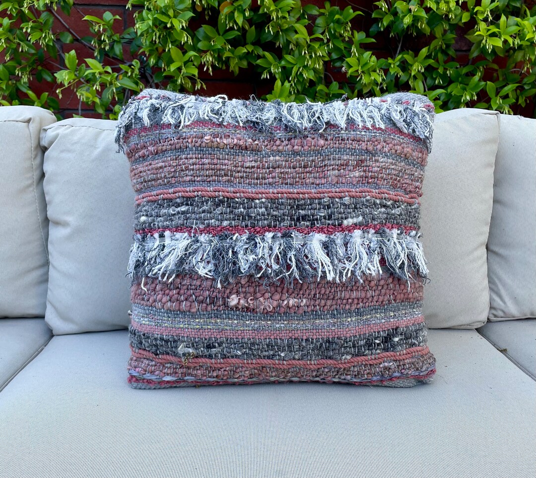 Hand Woven Throw Pillow Cover-rose and Gray Pillow Cover-farmhouse ...
