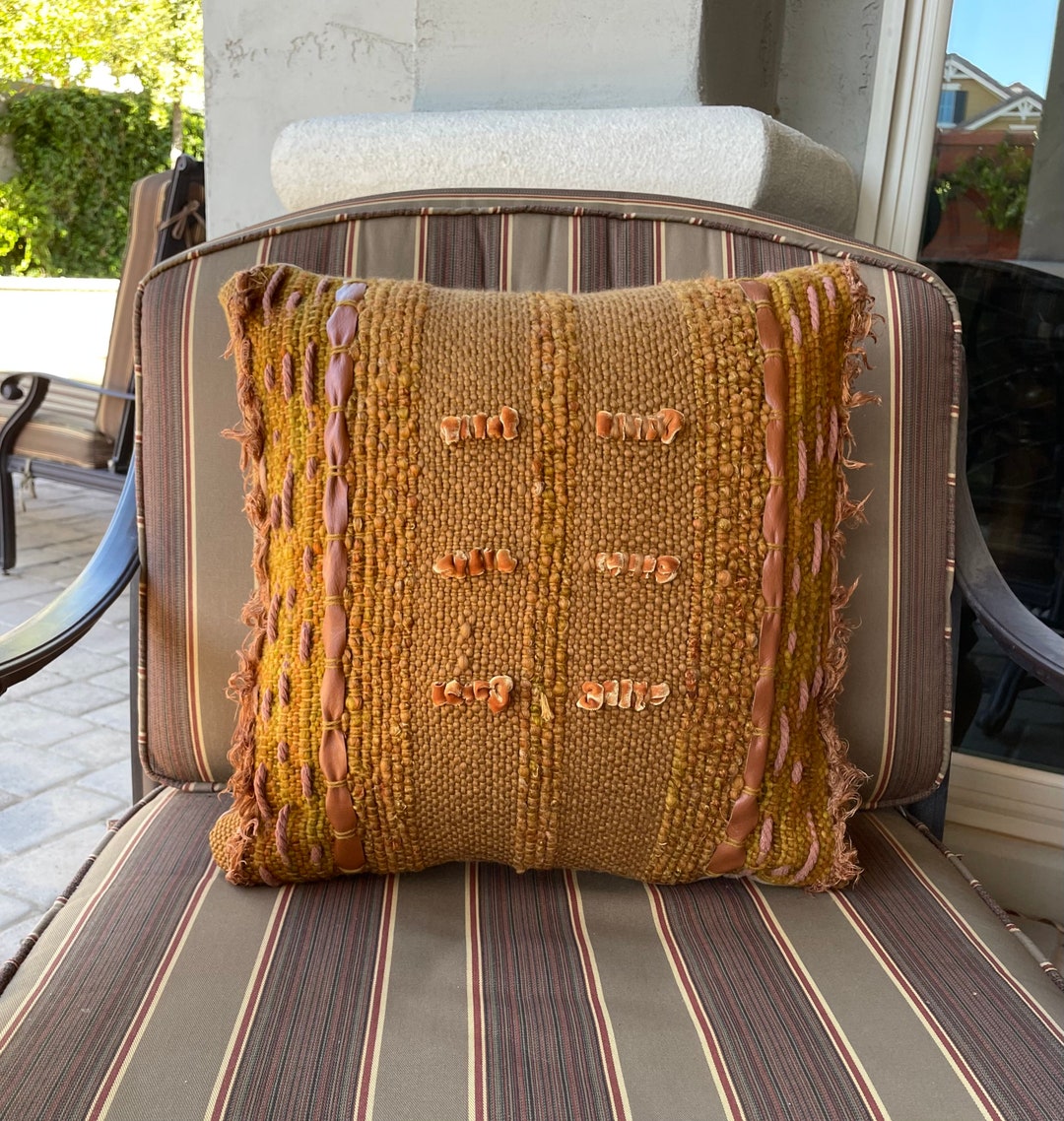 Hand Woven Throw Pillow Cover-cognac golden Brown Pillow Cover-boho ...