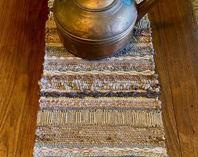 Neutral Table Runner-tan and Taupe Table Runner-hand Woven Runner-boho ...