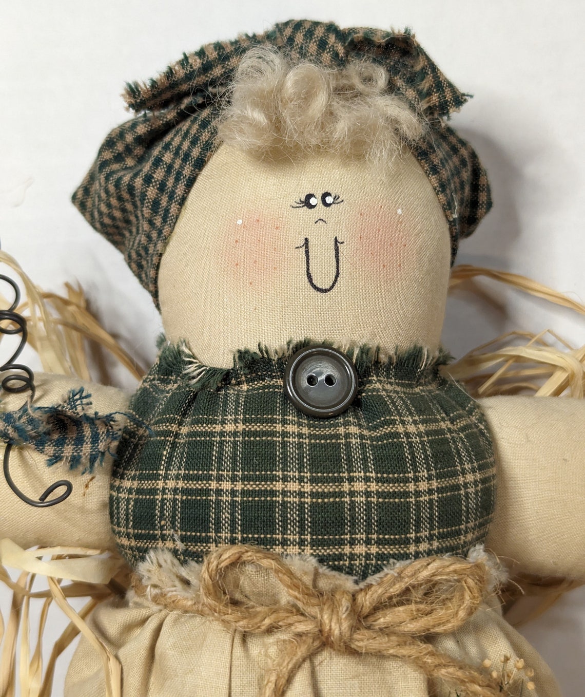 Vintage Homemade Stuffed Cloth Rag Doll Angel With Straw Wings and ...