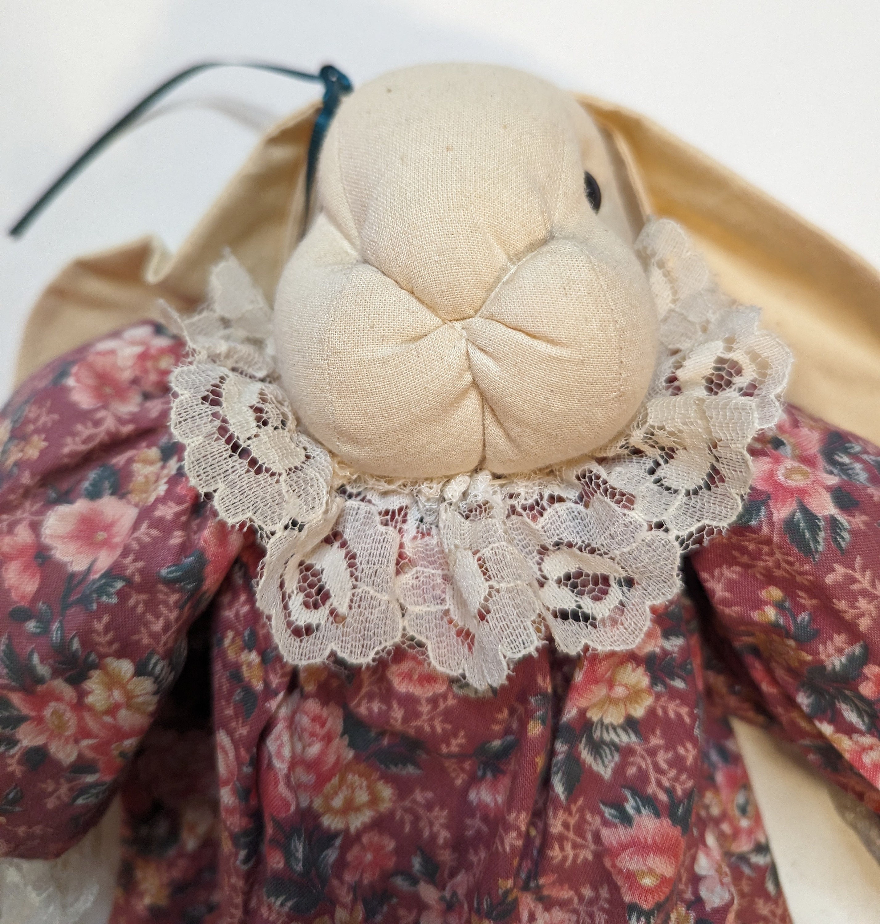 Vintage Homemade Stuffed Cloth Rag Doll Rabbit With Wooden Body ...