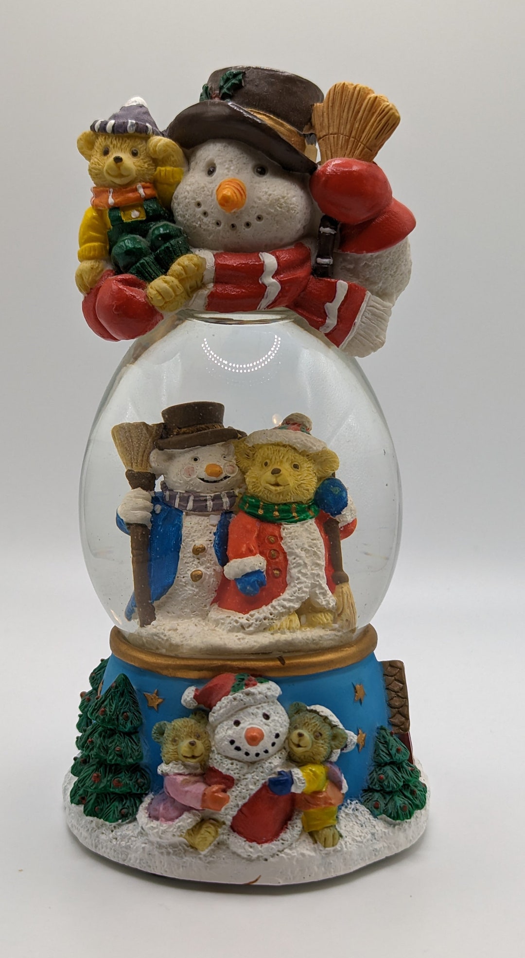Vintage Bergner's Snowman With Teddy Bear Snowglobe Winter Figurine - Etsy