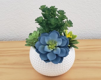 Golf Ball Ceramic Pot With Faux Succulents, Golf Ball Planter, Golf ...