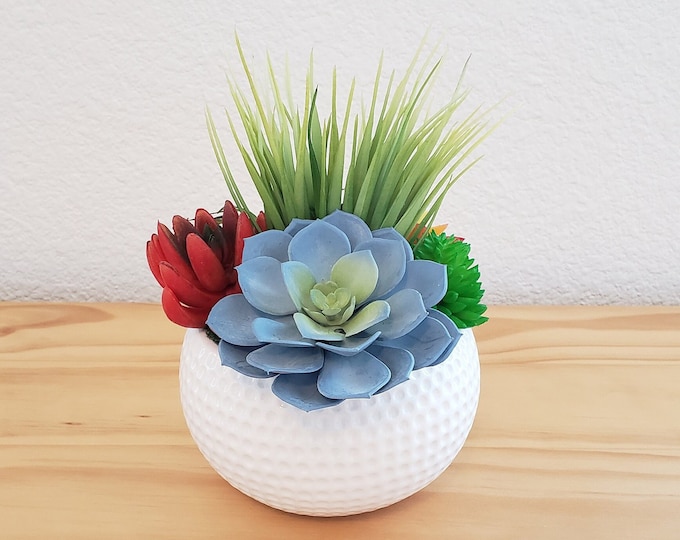 Golf Ball Ceramic Pot With Faux Succulents, Golf Ball Planter, Golf ...