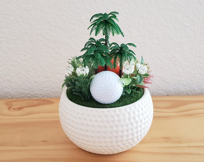 Golf Ball Ceramic Pot With Faux Succulents, Golf Ball Planter, Golf ...