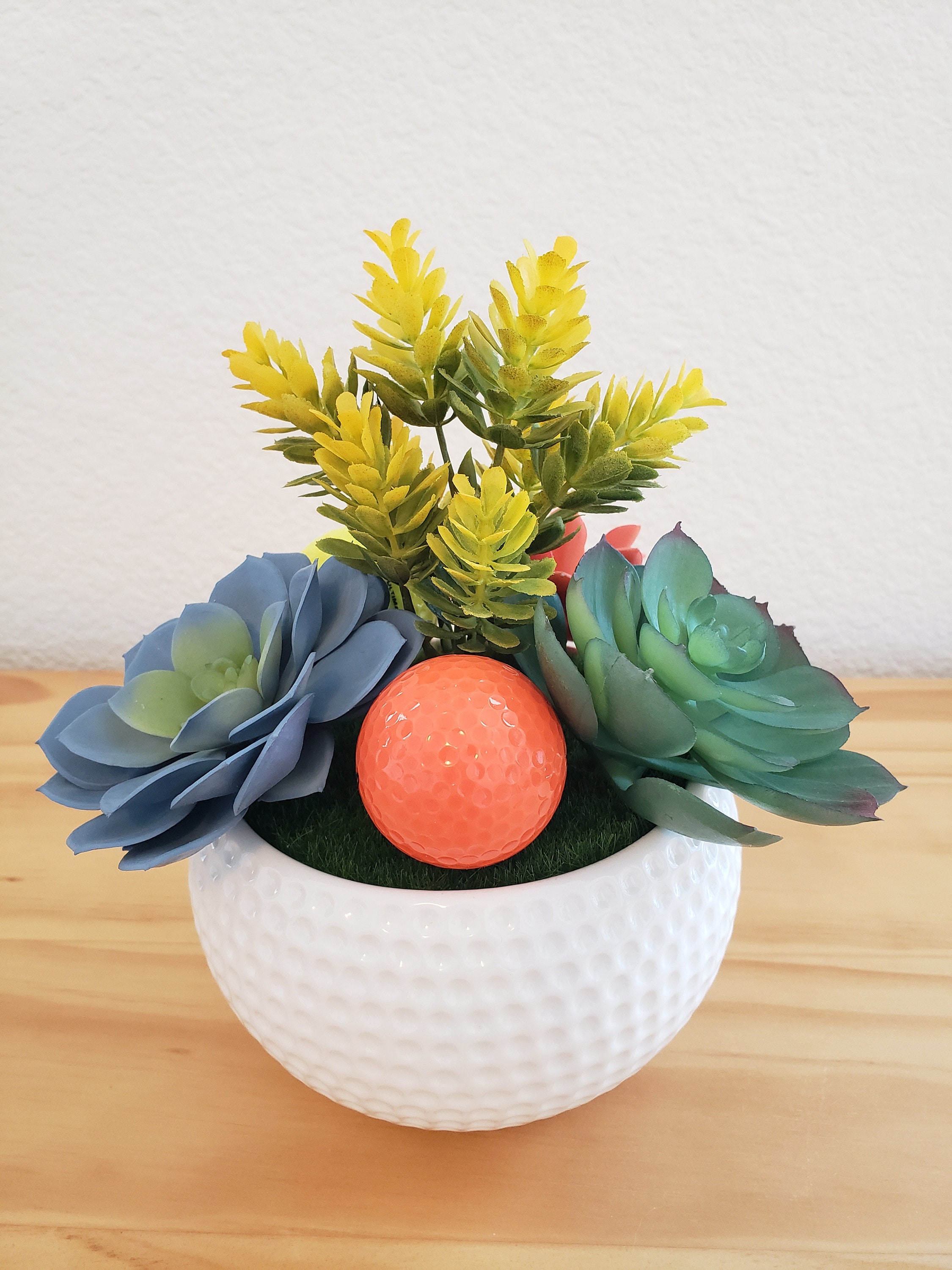 Golf Ball Ceramic Pot With Faux Succulents Golf Ball Planter - Etsy
