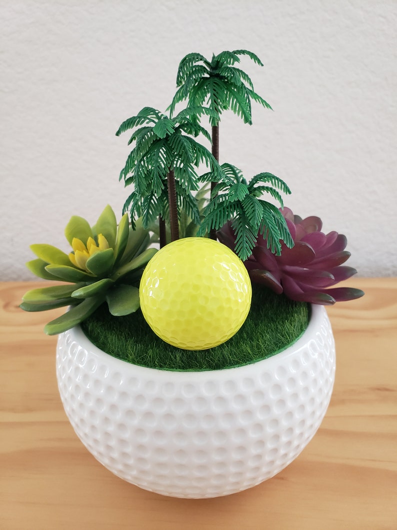 Golf Ball Ceramic Pot With Faux Succulents Golf Ball Planter - Etsy