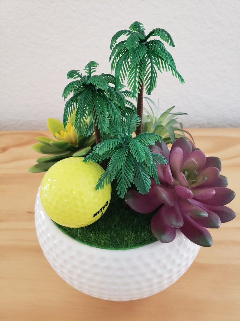 Golf Ball Ceramic Pot With Faux Succulents Golf Ball Planter - Etsy