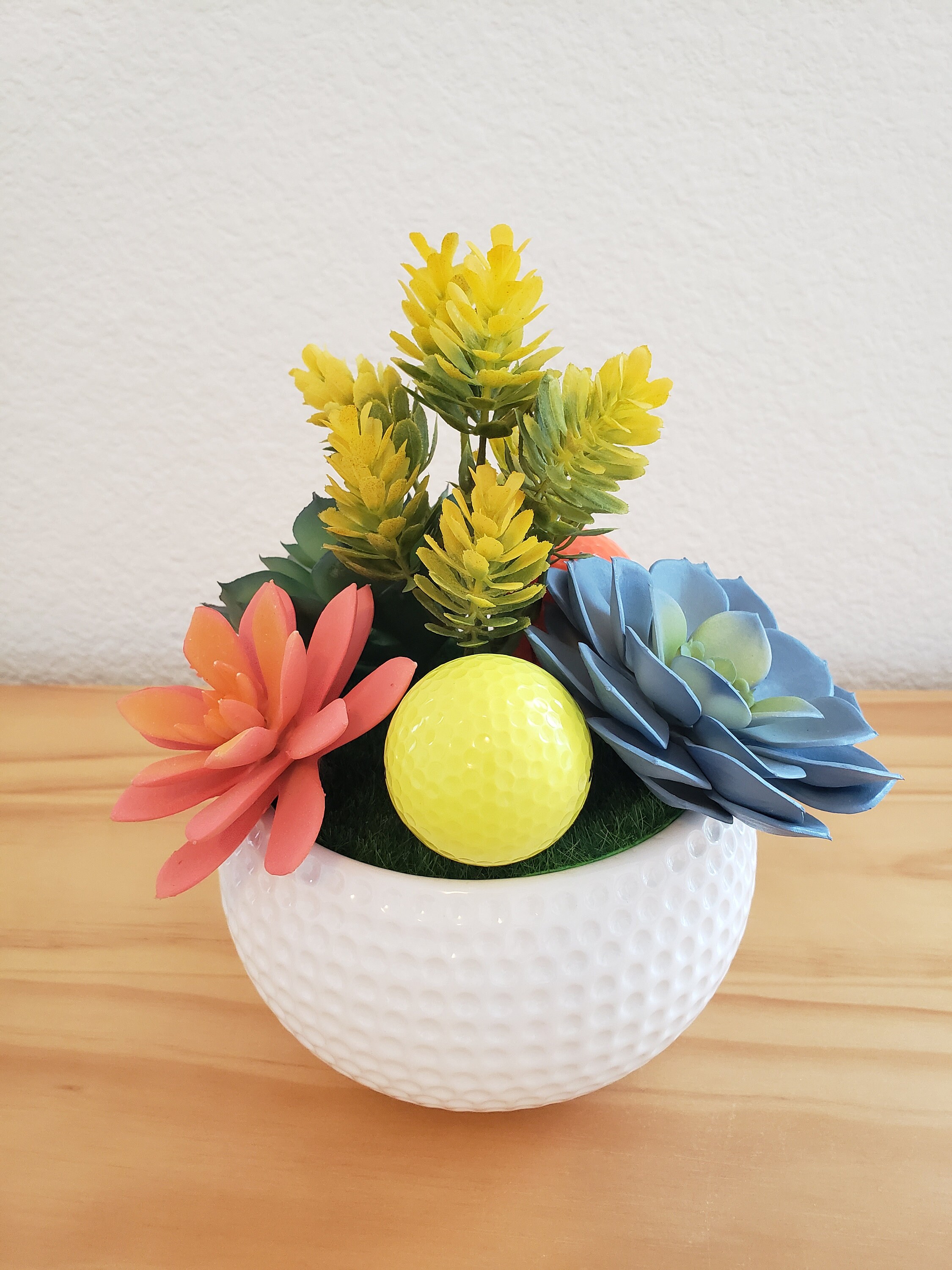 Golf Ball Ceramic Pot With Faux Succulents Golf Ball Planter - Etsy