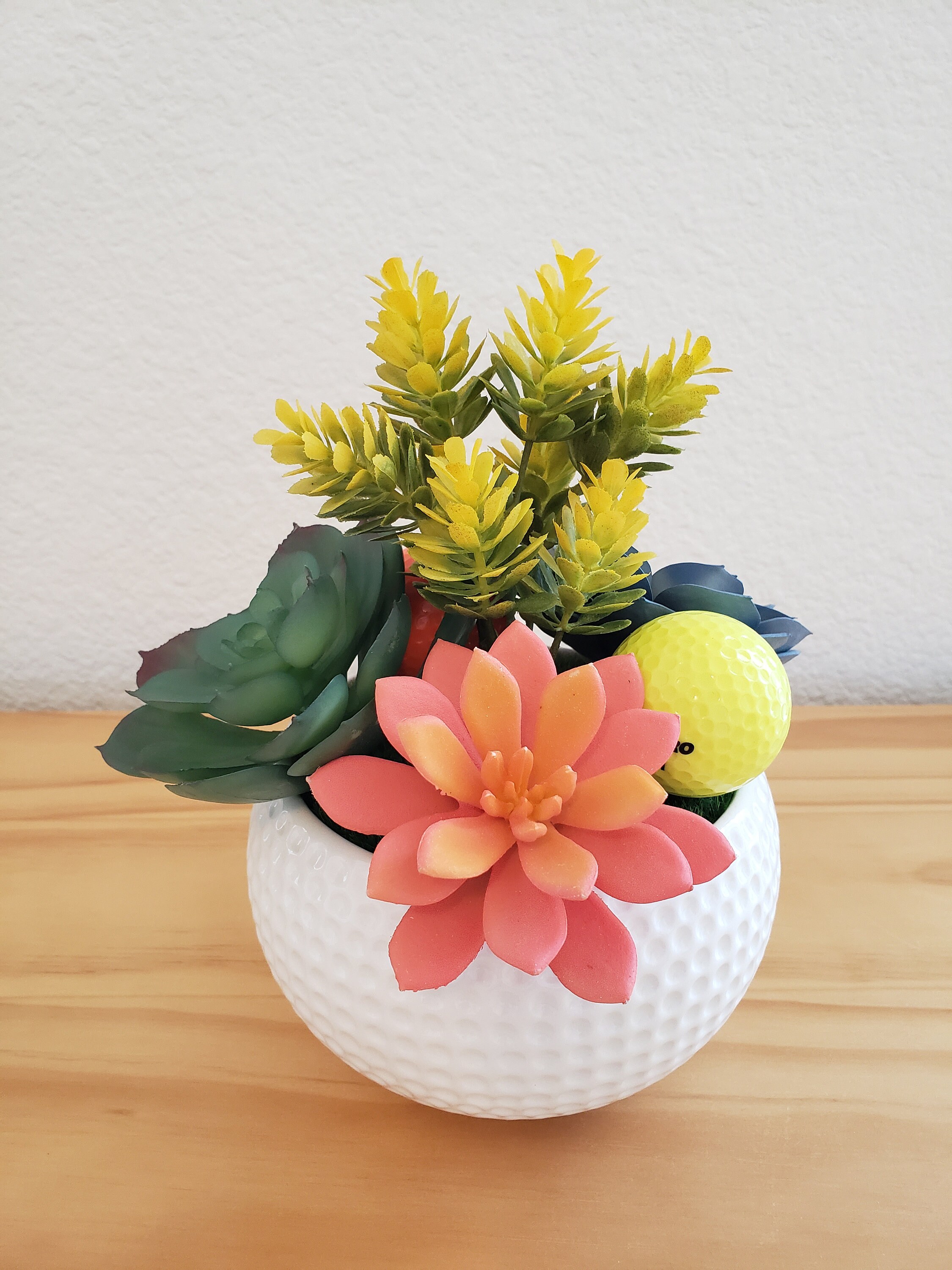 Golf Ball Ceramic Pot With Faux Succulents Golf Ball Planter - Etsy