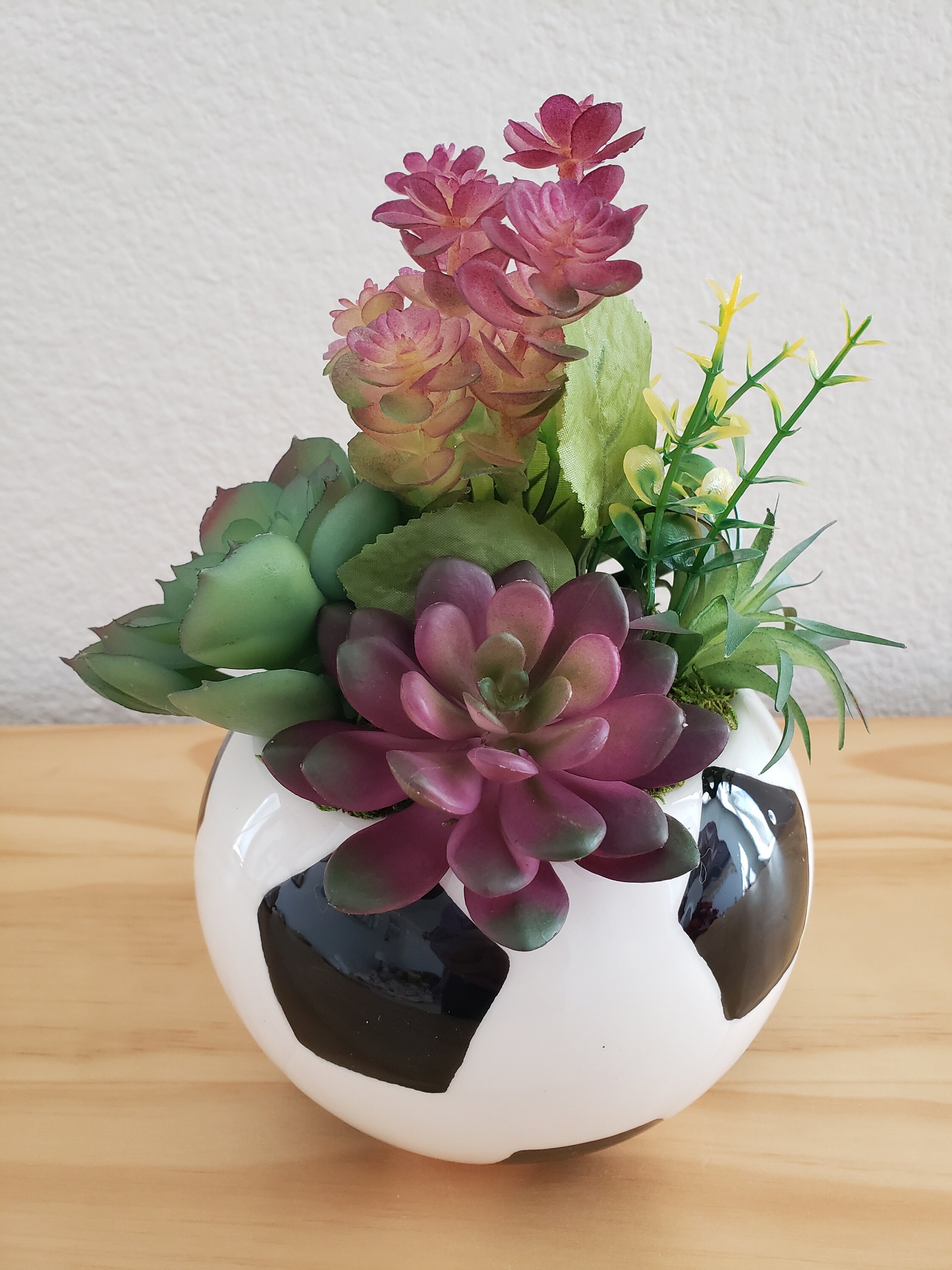 Soccer Ball Ceramic Pot With Artificial Succulents, Soccer Ball ...