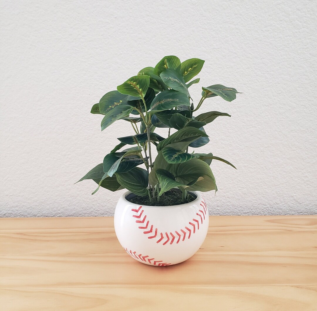Baseball Vase With Artificial Houseplant, Baseball Gift, Baseball ...