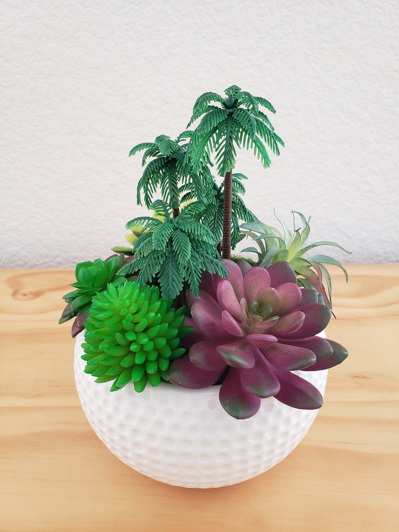 Golf Ball Ceramic Pot With Faux Succulents Golf Ball Planter - Etsy