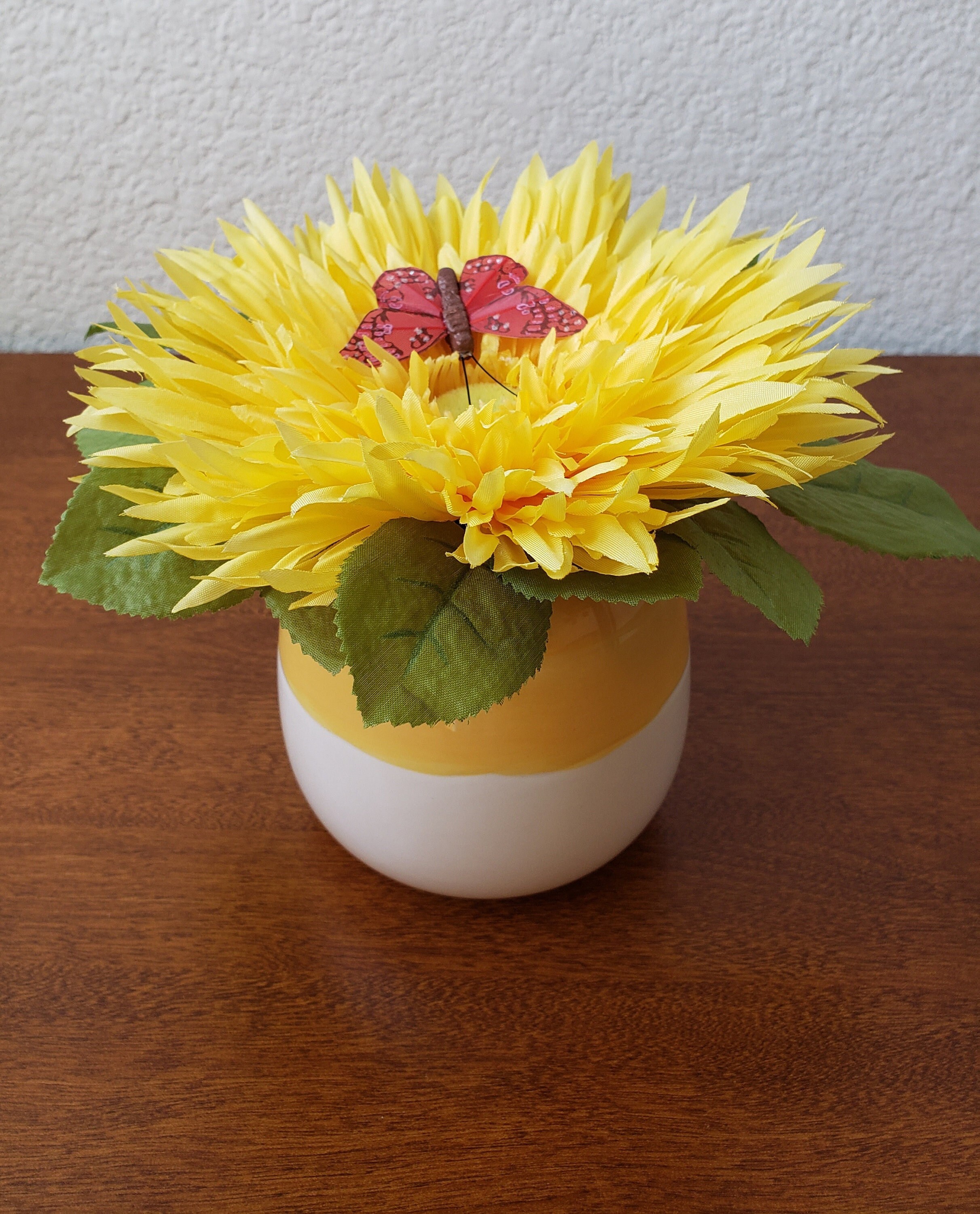 Artificial Gerbera Daisy in Yellow and White Ceramic Pot, Artificial ...