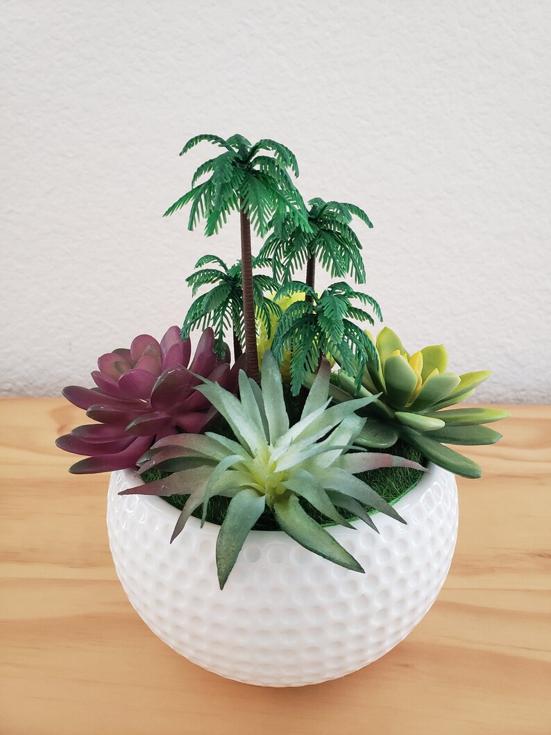 Golf Ball Ceramic Pot With Faux Succulents Golf Ball Planter - Etsy