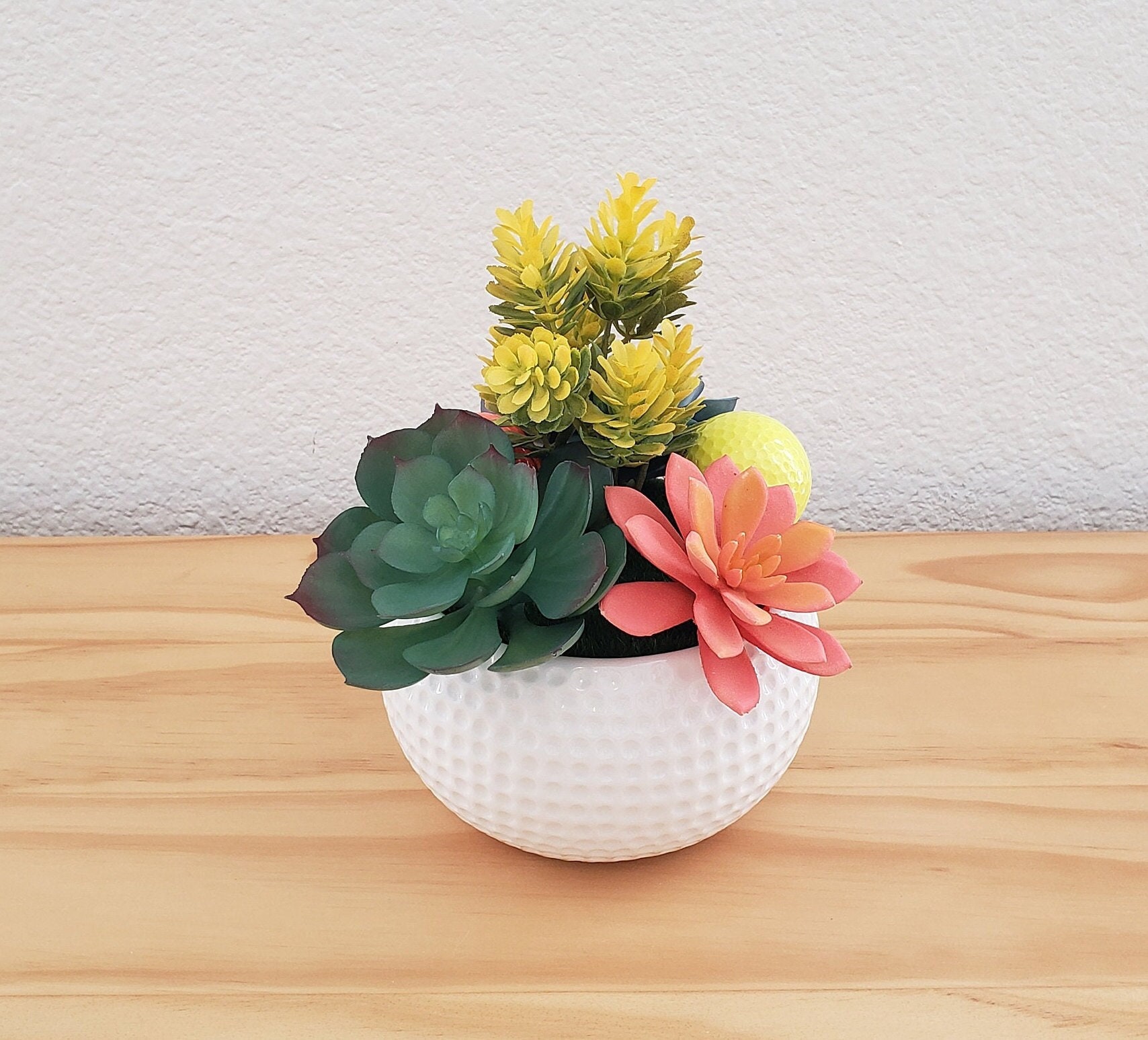 Golf Ball Ceramic Pot With Faux Succulents Golf Ball Planter - Etsy