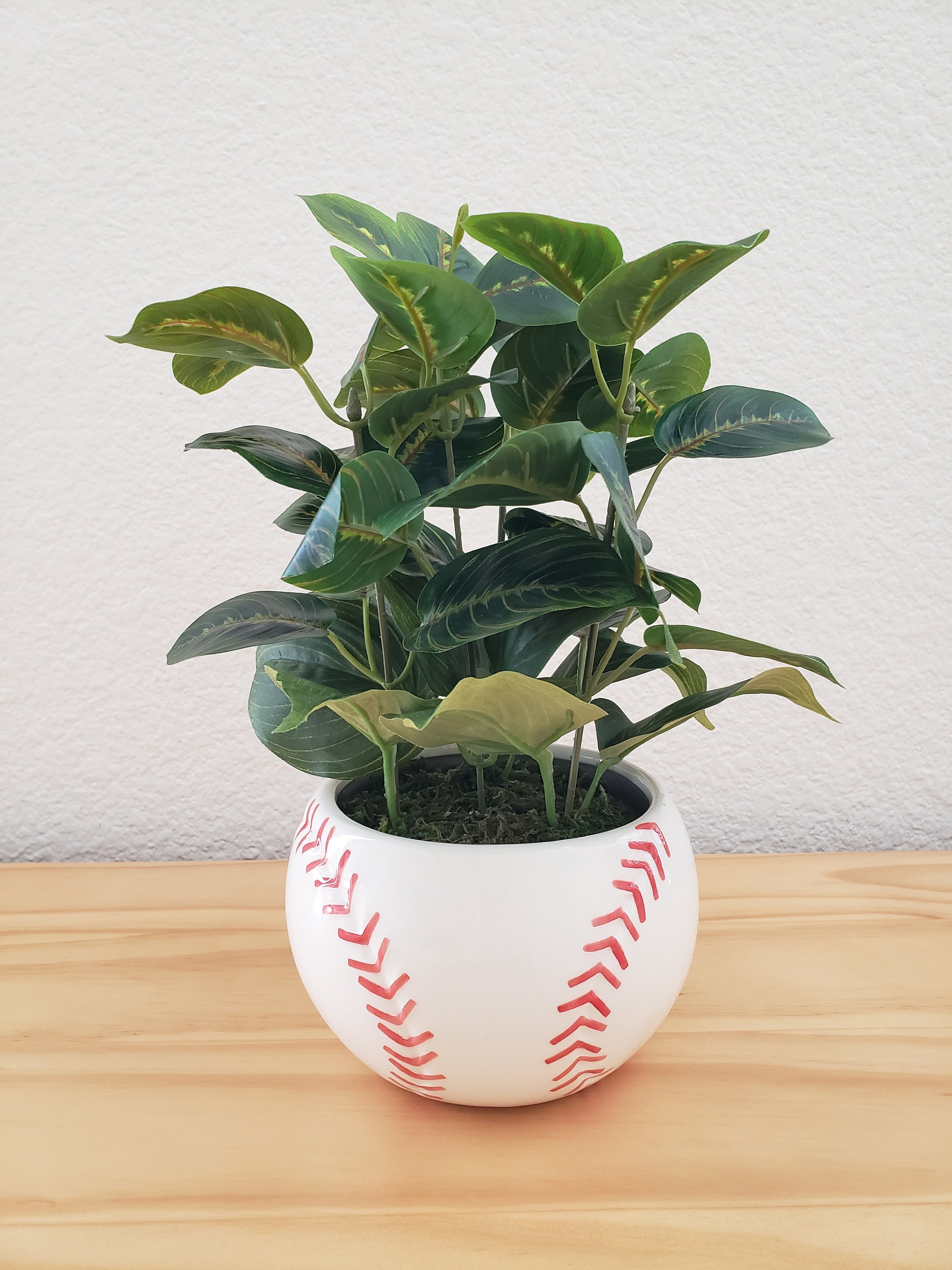 Baseball Vase With Artificial Houseplant, Baseball Gift, Baseball ...