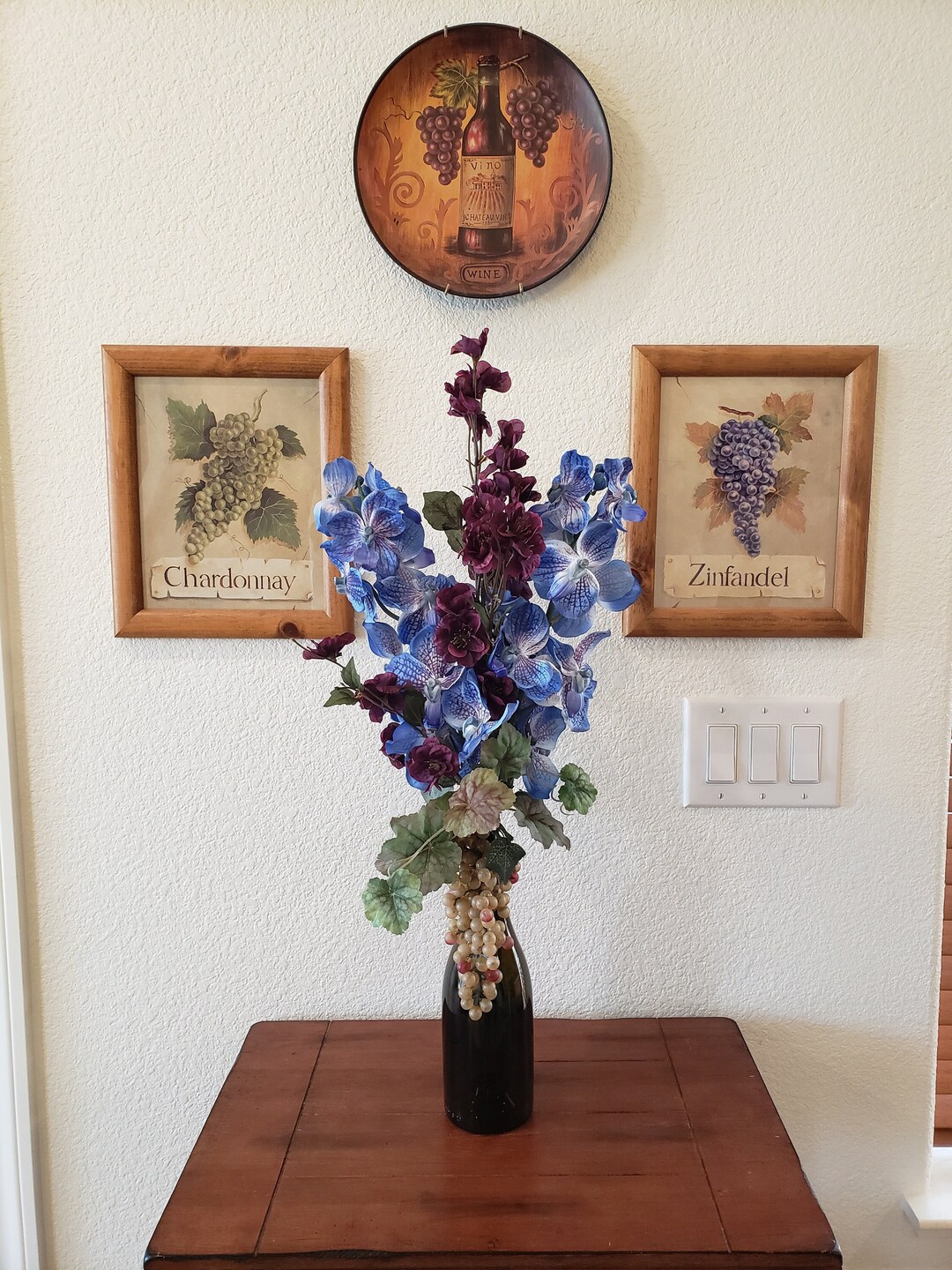 Wine Bottle Vase With Orchids and Grapes, Wine Lovers Vase, Wine Bottle ...