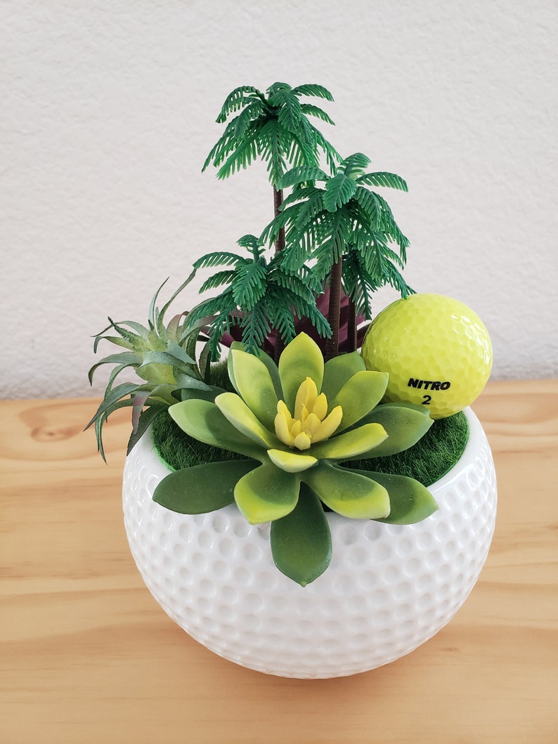 Golf Ball Ceramic Pot With Faux Succulents Golf Ball Planter - Etsy