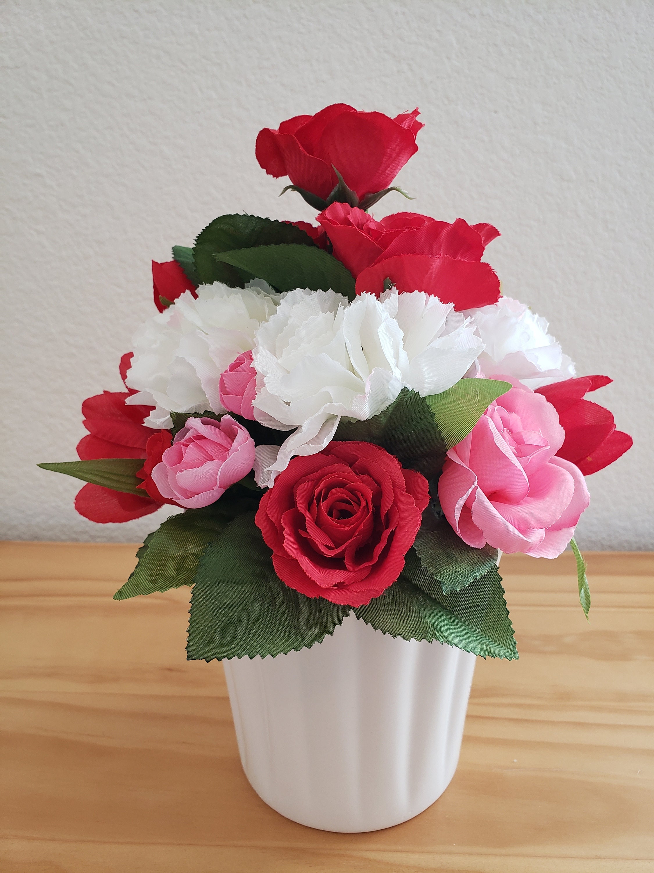 Silk Flower Bouquet in White Ceramic Pot, Artificial Flower Bouquet ...